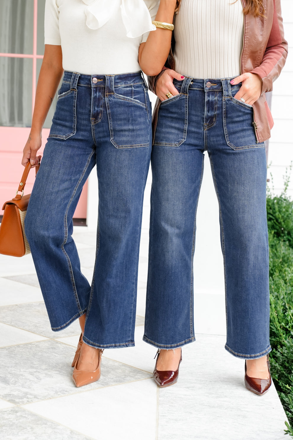 Mica High Rise Dark Wash Wide Leg Jeans with Patch Pockets – Freckled Poppy